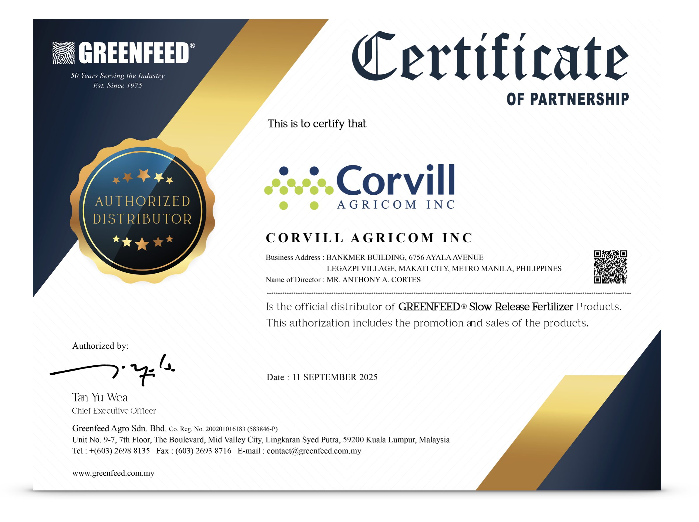 Partnership – Corvill Agricom Inc. – Greenfeed® Slow Release Fertilizer